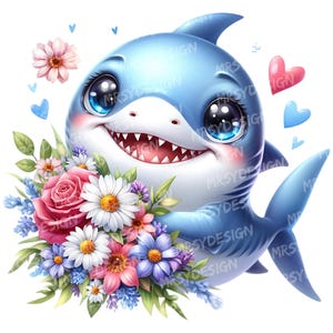 Cute Shark Clipart Bundle, Shark Clipart PNG, Watercolor Shark, Baby ...