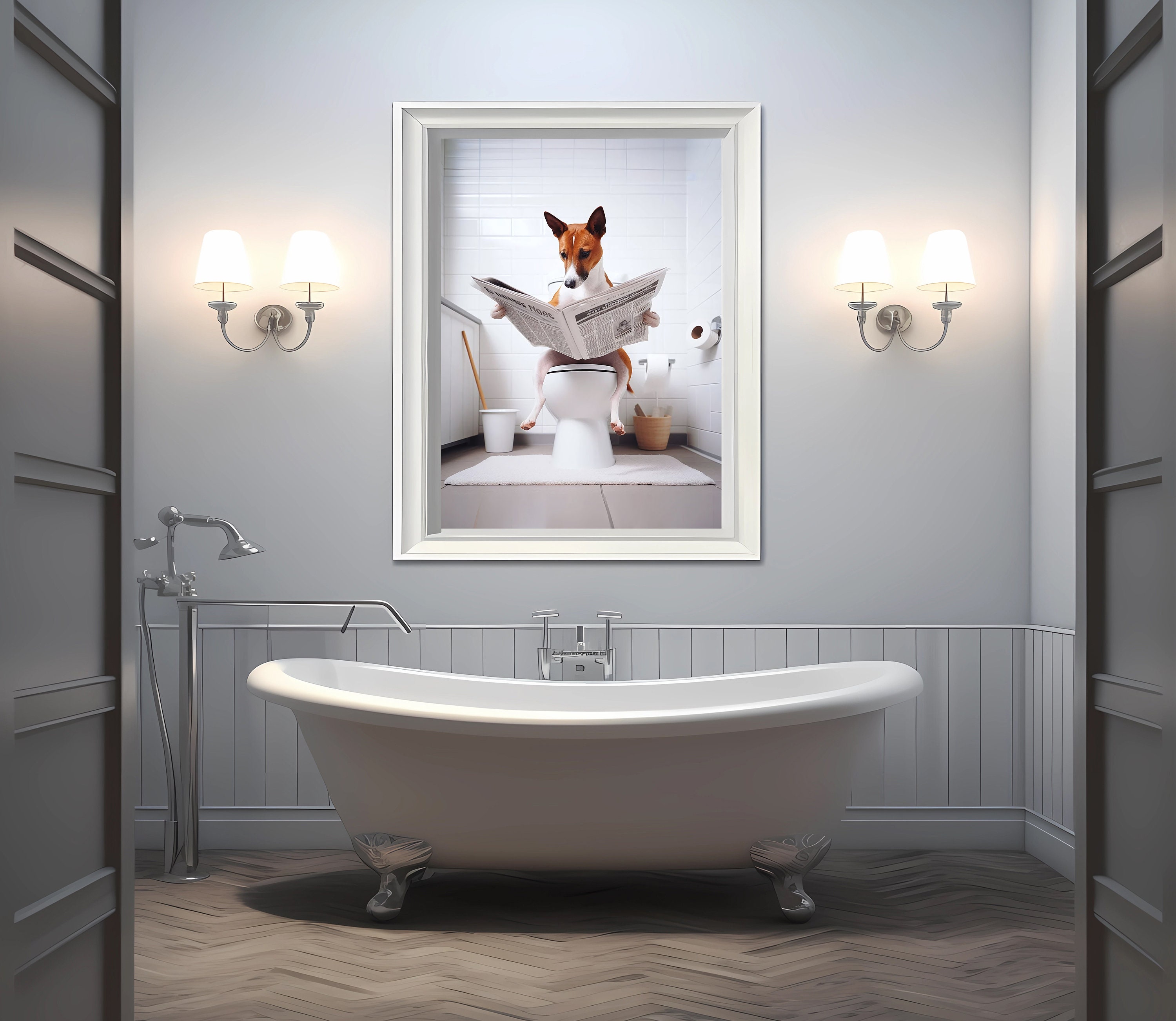 Basenji Wall Art, Funny Bathroom Print, Toilet Poster, Basenji in ...