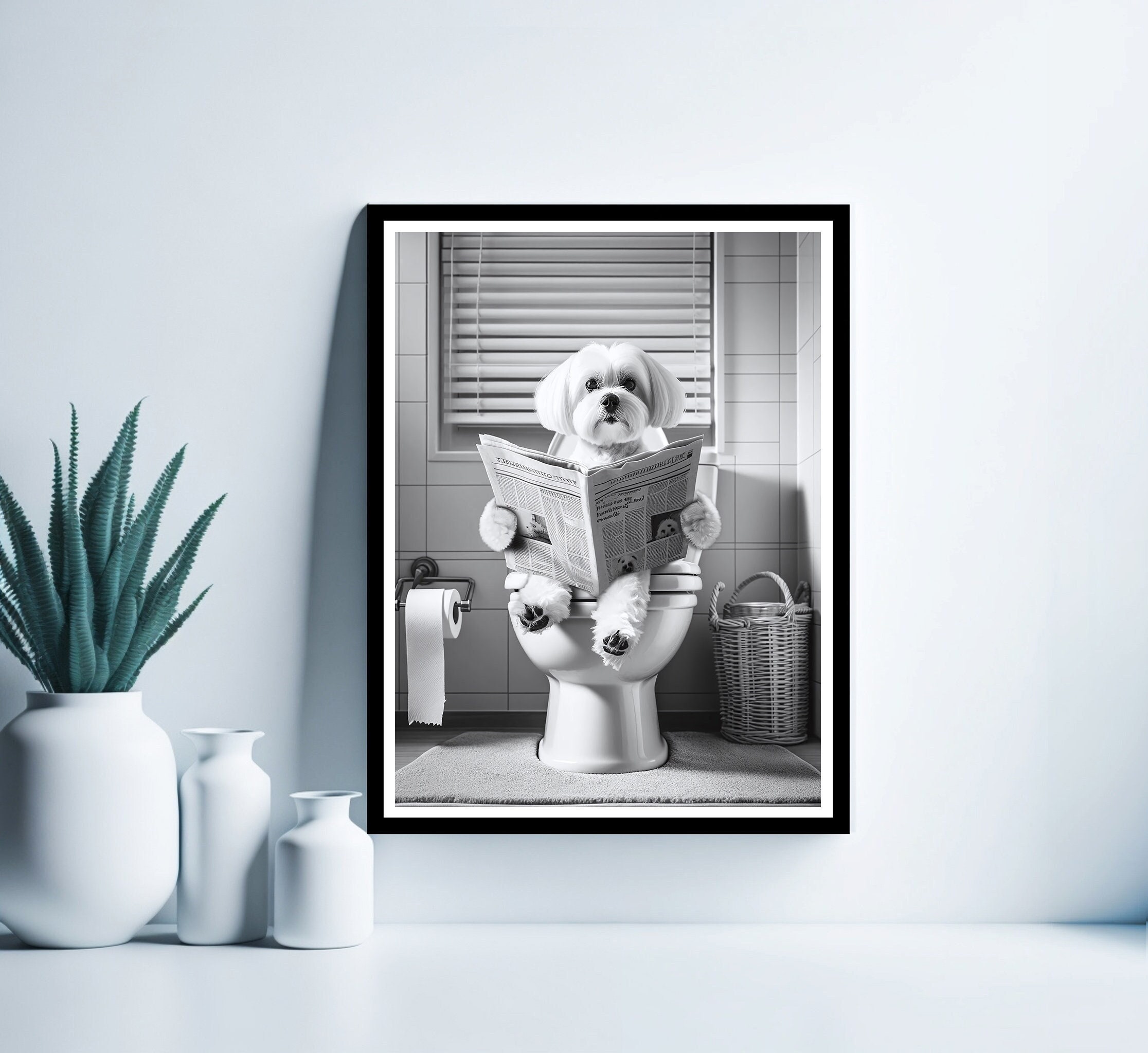 Maltese Wall Art, Funny Bathroom Print, Toilet Poster, Maltese in ...