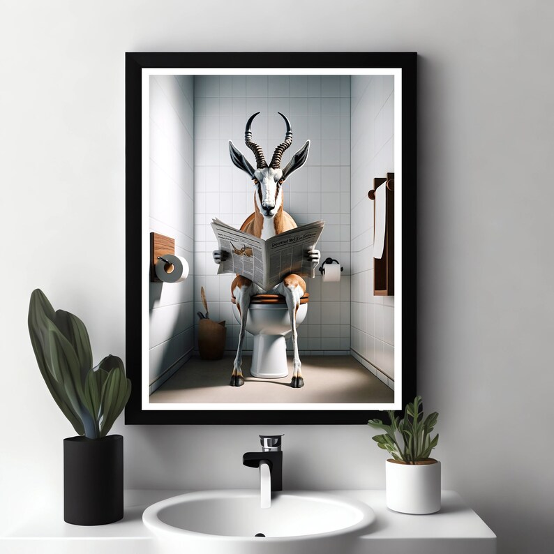 Springbok Wall Art, Funny Bathroom Print, Springbok in Toilet, Bathroom ...