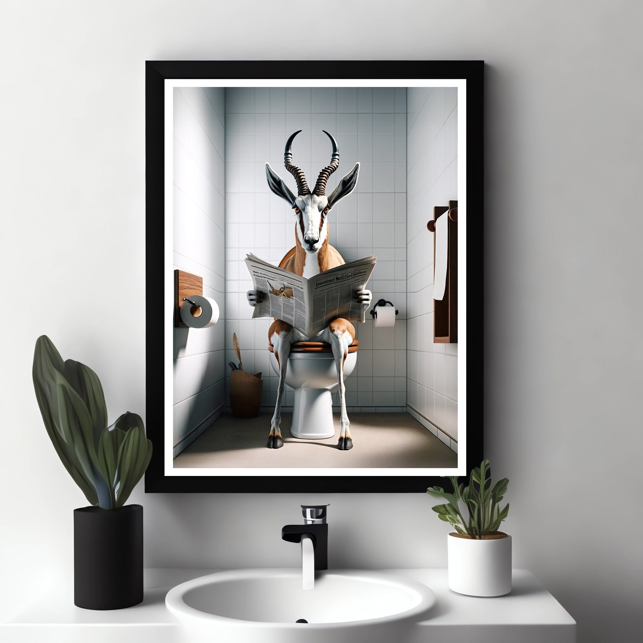 Springbok Wall Art, Funny Bathroom Print, Springbok in Toilet, Bathroom ...