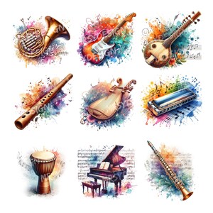 57 Musical Instruments Clipart Bundle, Artistic Music Notes Clipart ...