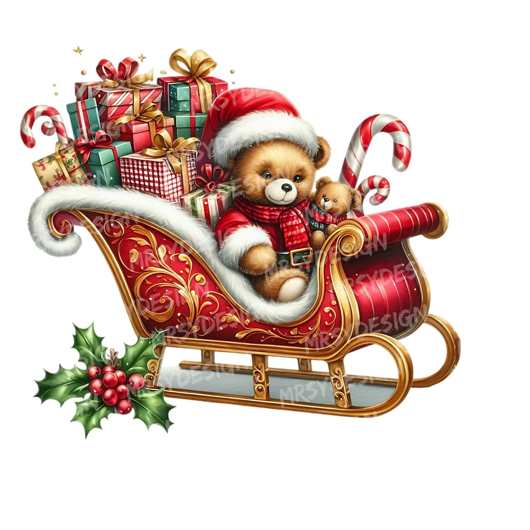 Santa’s Sleigh Clipart PNG, Christmas Decor, Holiday Sleigh Clipart ...
