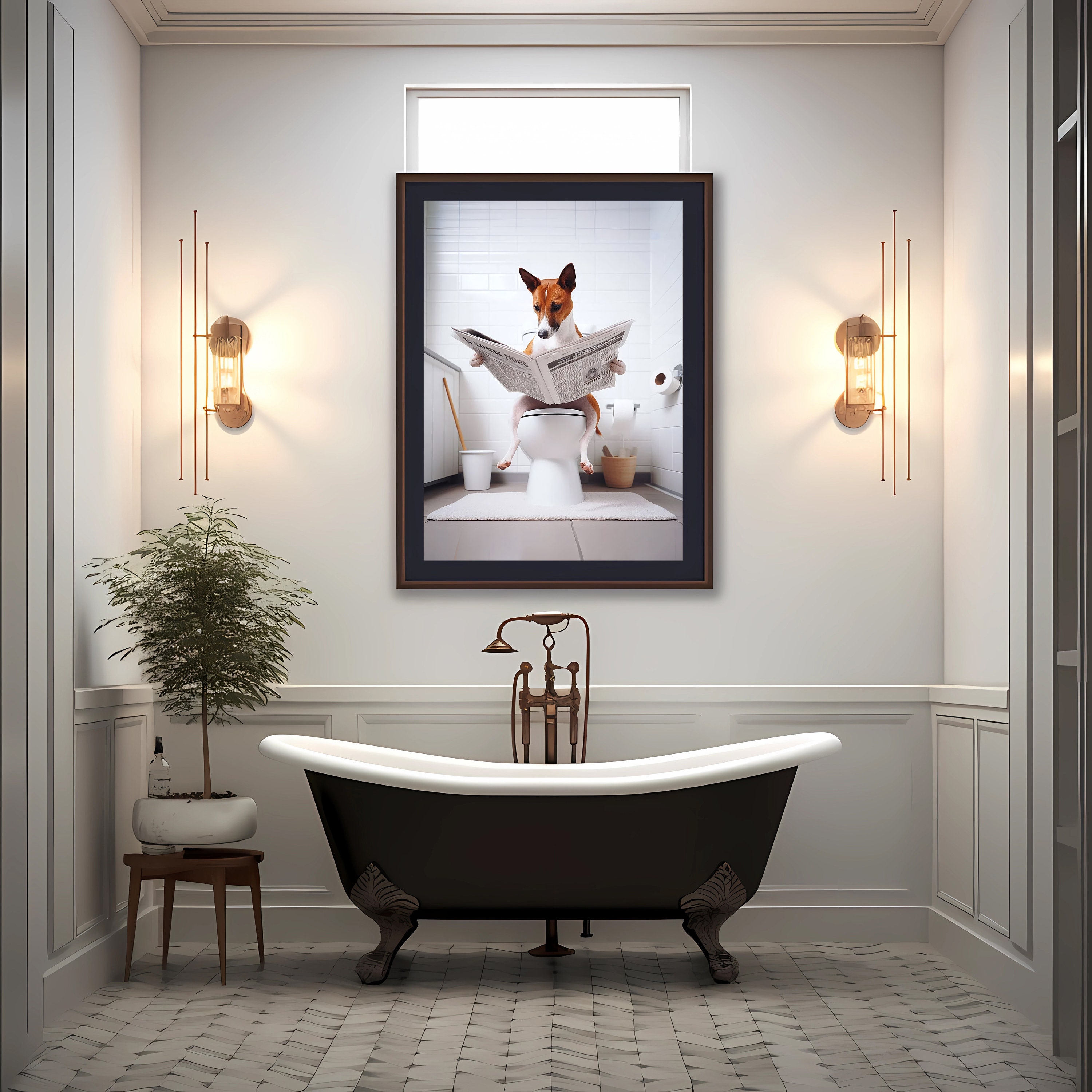Basenji Wall Art, Funny Bathroom Print, Toilet Poster, Basenji in ...