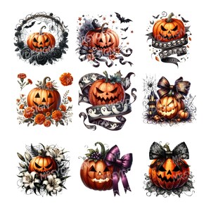 51 Halloween Clipart, Pumpkin Clipart Bundle Set, Watercolor Halloween ...