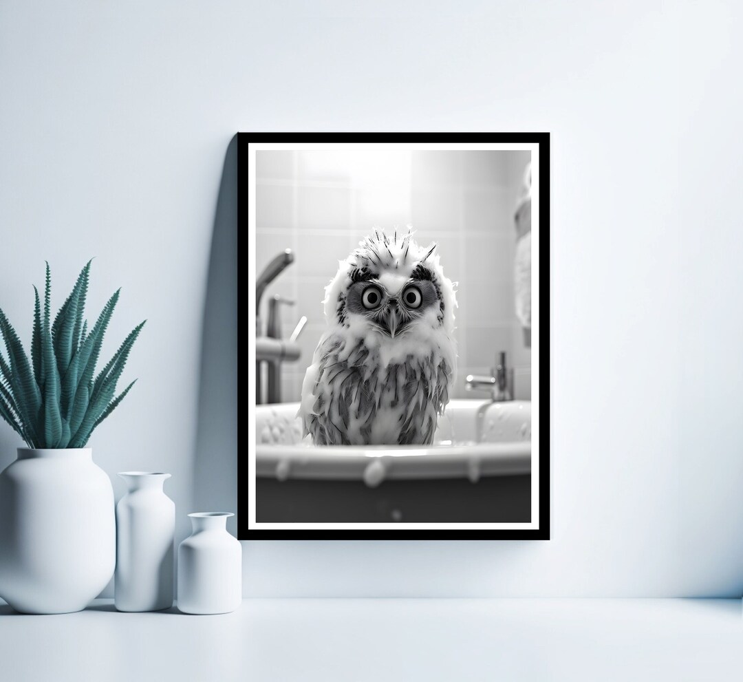 Cute Owl in Tub Printable Wall Art, Bathroom Wall Decor, Bathroom Kids ...