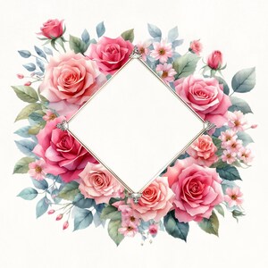 Watercolor Pink Rose Frame Clipart, Floral Clipart, Wedding Card Design ...