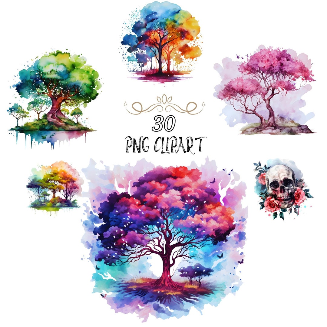 Magical Trees Clipart, Enchanted Forest Illustration, Fantasy Tree Art ...