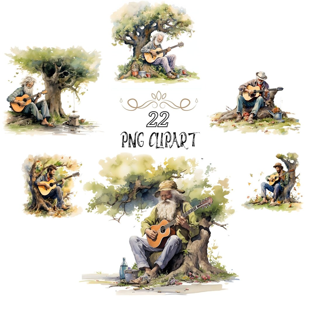 Guitar Clipart, Man Playing Guitar Illustration, Tree PNG, Musical Art ...