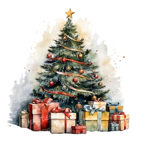 Watercolor Christmas Tree Clipart, Vintage Christmas Trees Png, Snowy ...