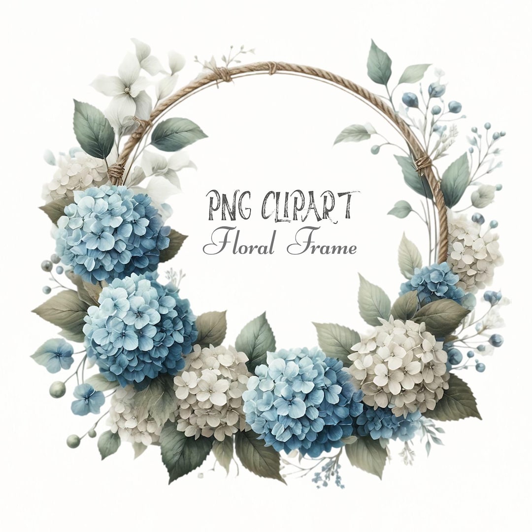 Classic Hydrangea Frame Clipart, Watercolor Blue Hydrangea Border ...