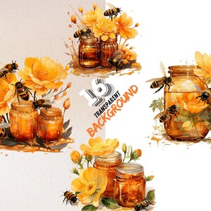 Watercolor Honey Bees Clipart, Floral Png, Honey Jars, Cute Bee Art ...