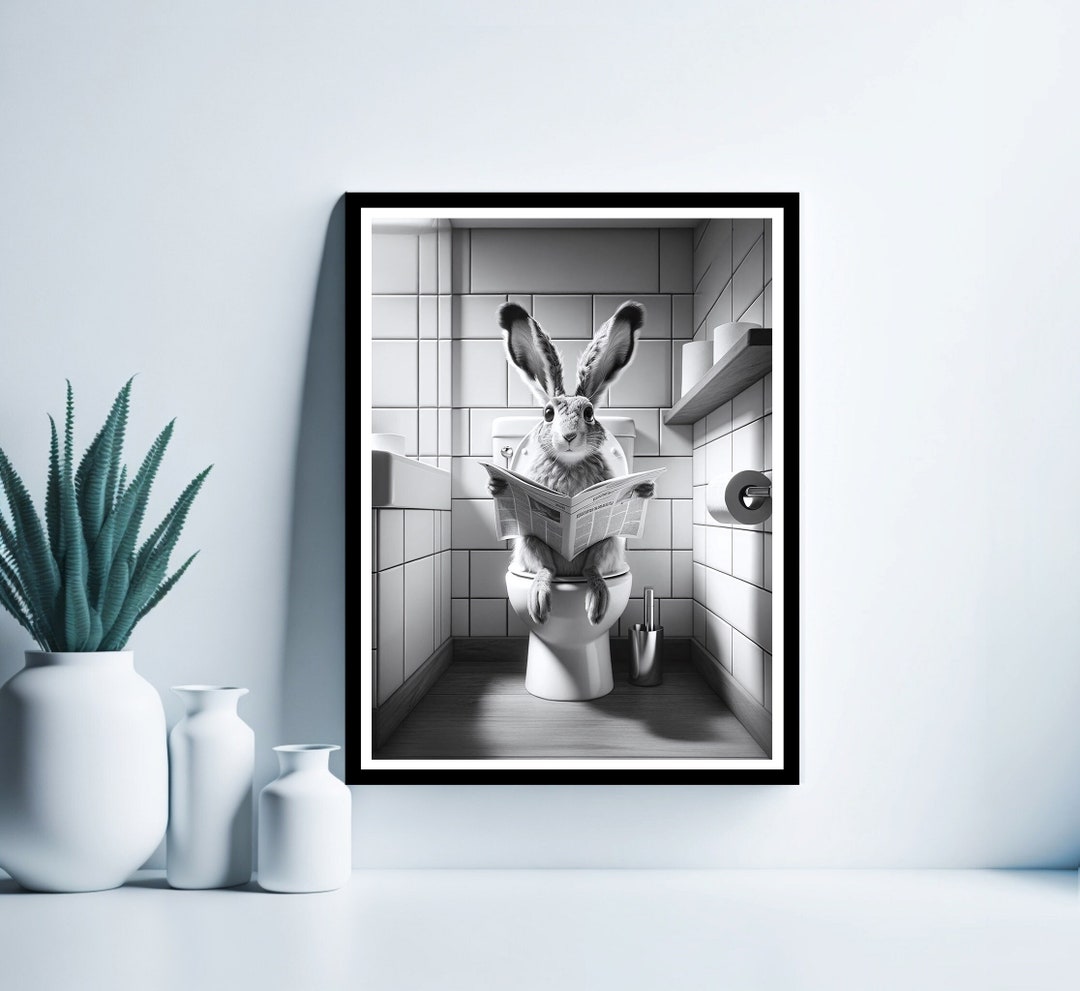 Springhare Wall Art, Funny Bathroom Print, Springhare in Toilet ...