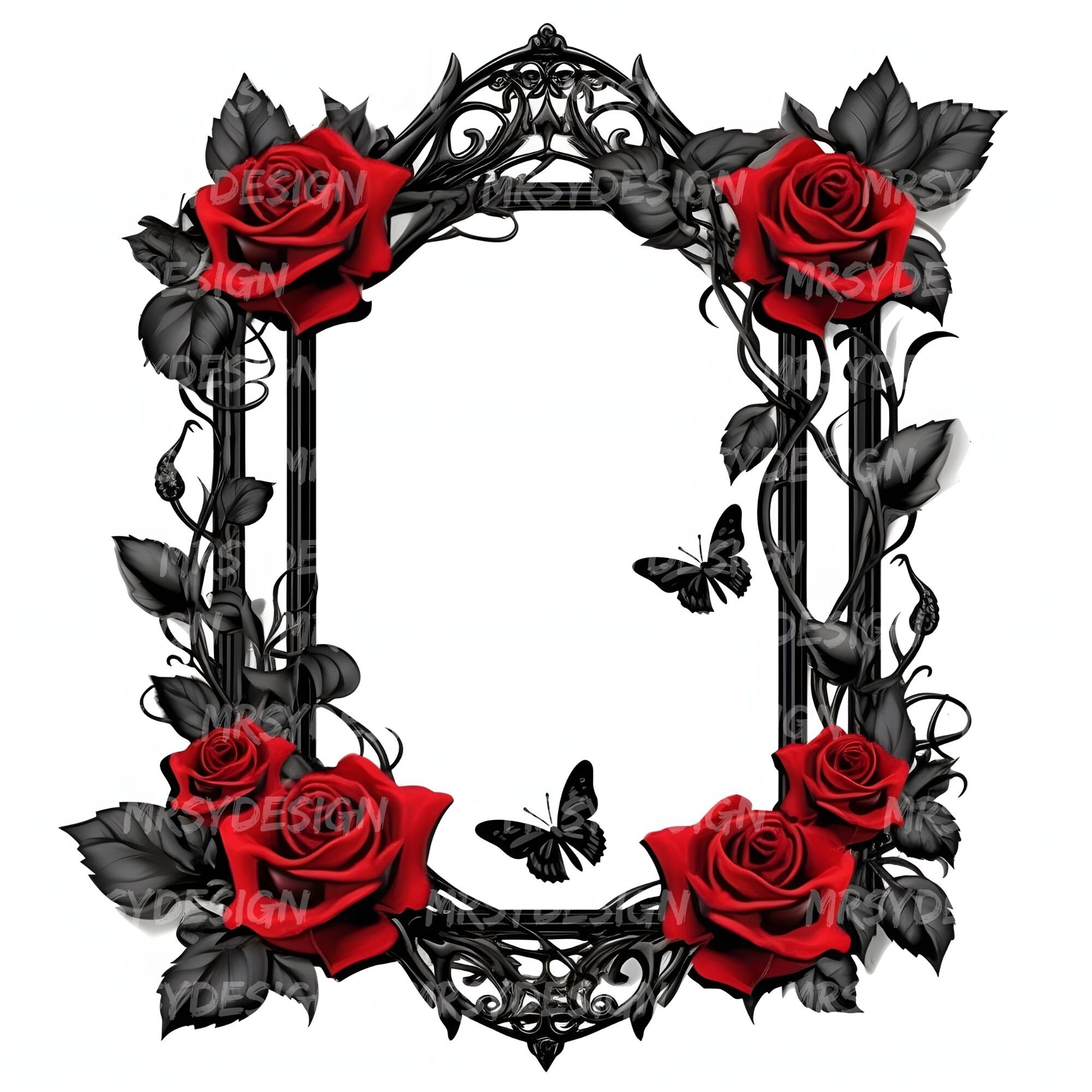 Frame Flower Clipart, Black Frame Png, Red Rose Clipart, Commercial Use ...