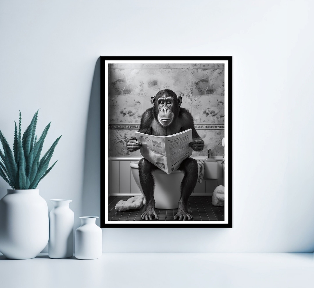 Monkey Wall Art, Funny Bathroom Print, Toilet Poster, Monkey in Toilet ...