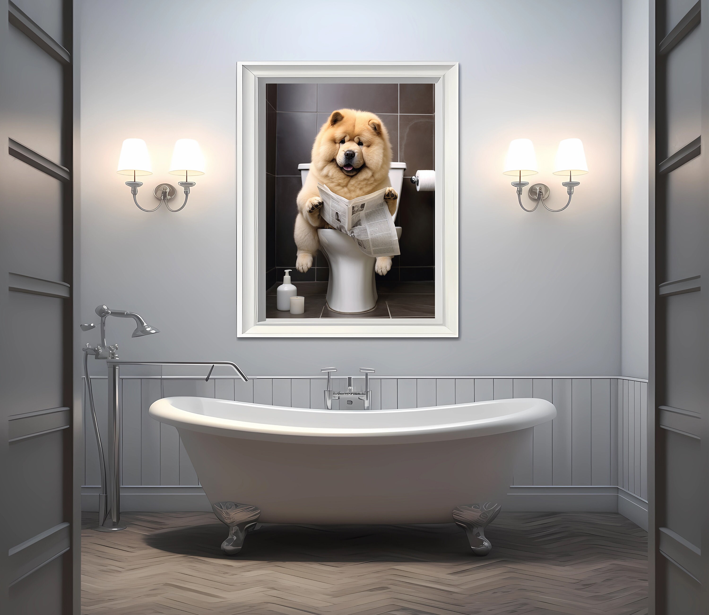 Chow Chow Wall Art, Funny Bathroom Print, Toilet Poster, Chow Chow in ...
