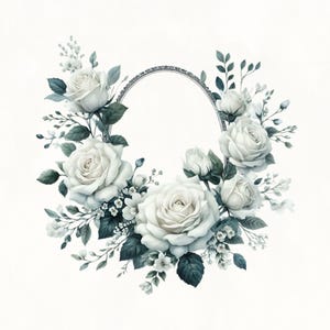 Watercolor White Rose Frame Clipart, Elegant Floral Clipart, Flowers ...