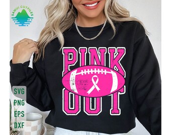 Pink Out Football Png, Svg, Fight Cancer Pink Ribbon Svg, Pink Out Svg ...