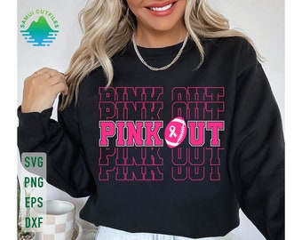 Pink Out Football Png, Svg, Fight Cancer Pink Ribbon Svg, Pink Out Svg ...