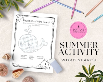 Beach Word Search Puzzle Printable, Summer Activities for Kids ...