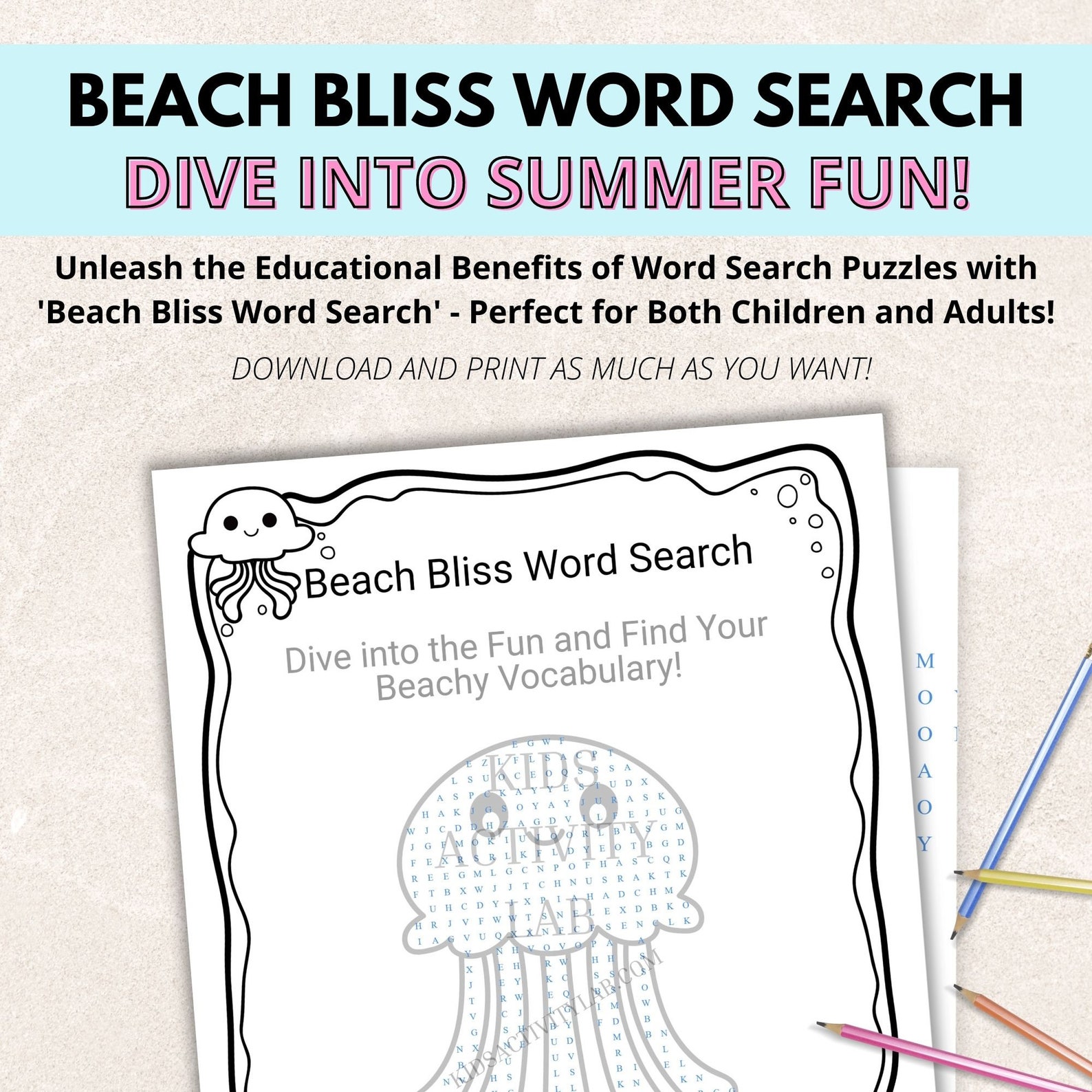 Beach Word Search Puzzle Printable, Summer Activities for Kids ...