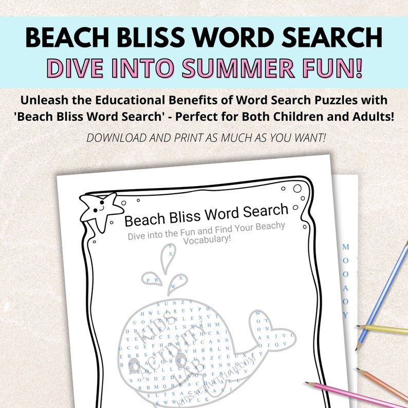 Beach Word Search Puzzle Printable, Summer Activities for Kids ...