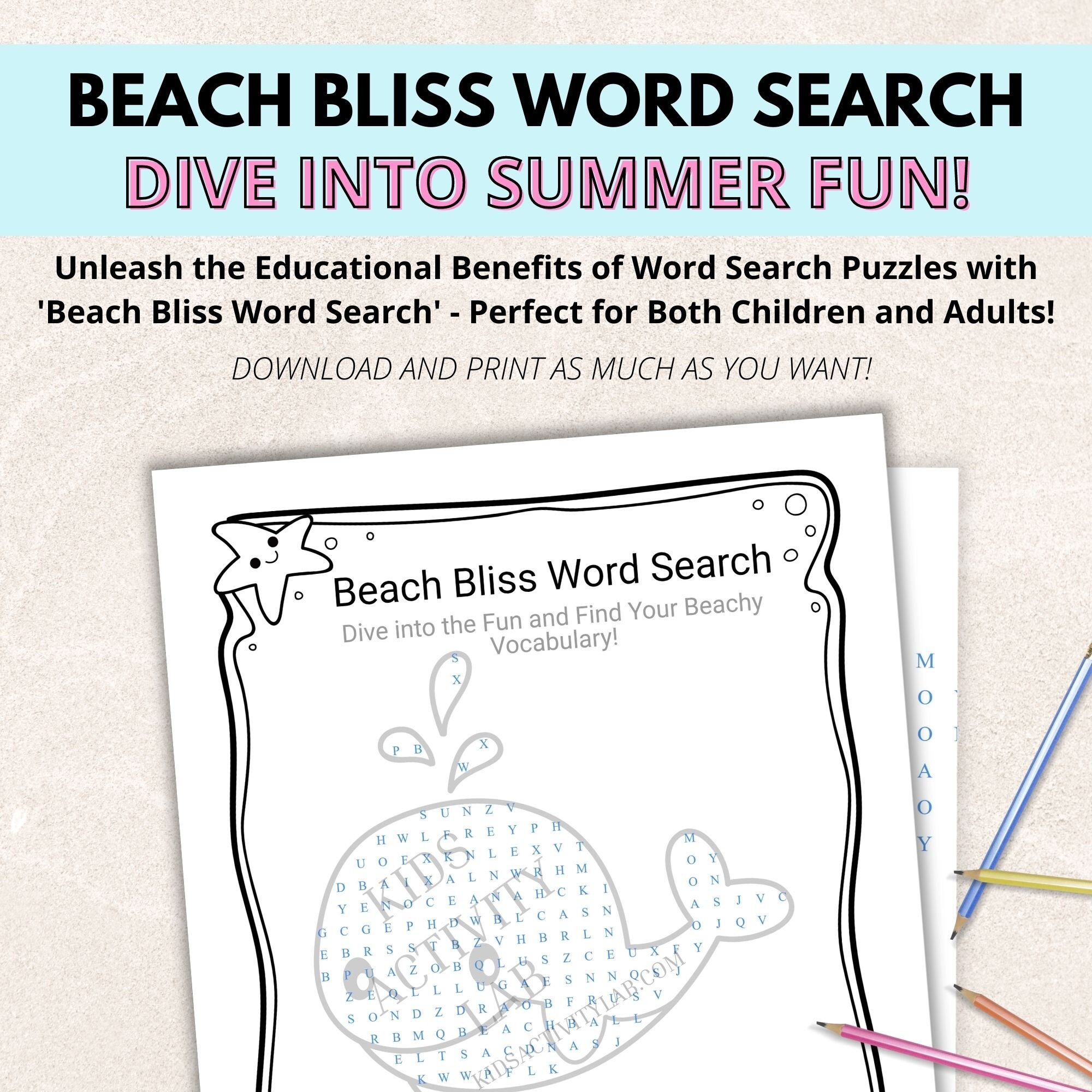 Beach Word Search Puzzle Printable, Summer Activities for Kids ...
