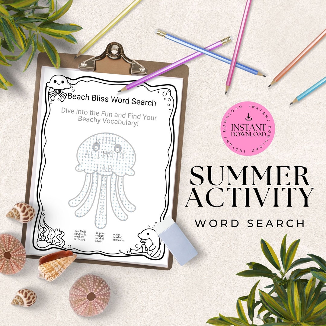 Beach Word Search Puzzle Printable, Summer Activities for Kids ...