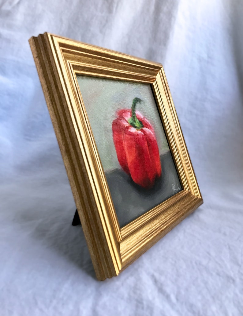 Original Oil Painting Red Bell Pepper Painting Food Wall Art - Etsy