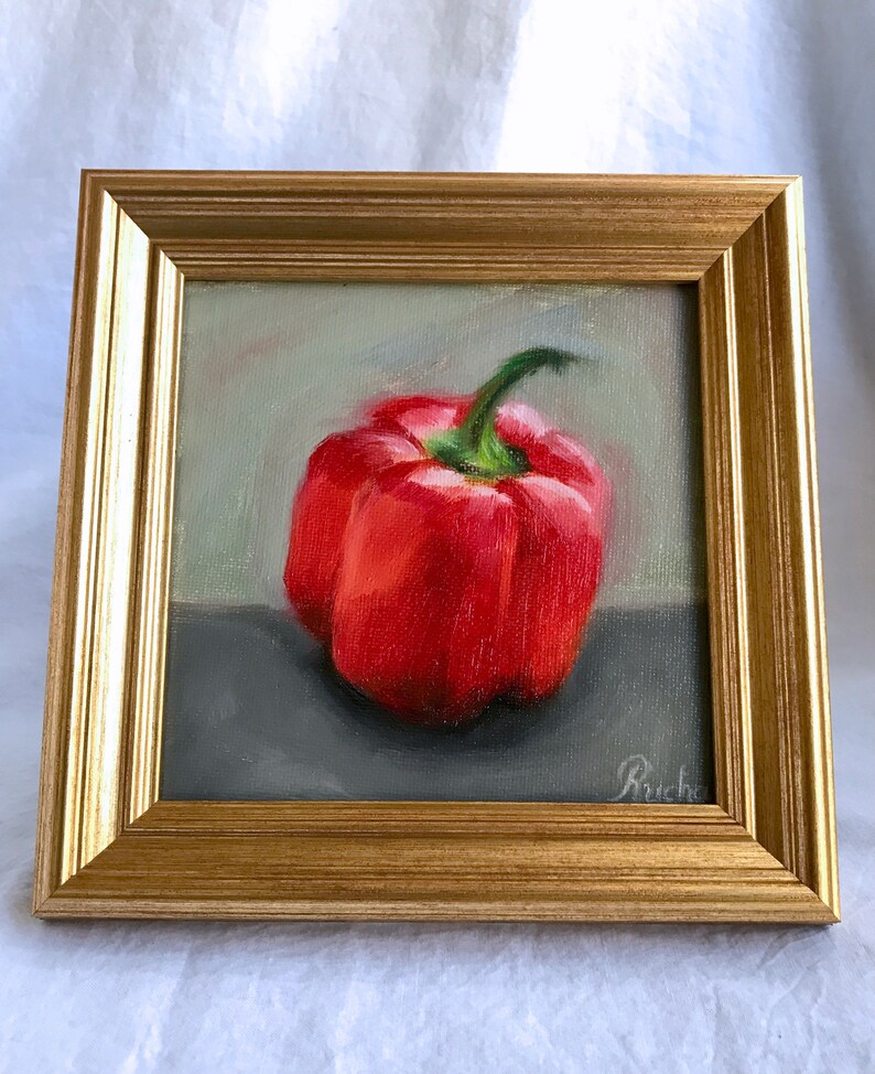 Original Oil Painting Red Bell Pepper Painting Food Wall Art - Etsy