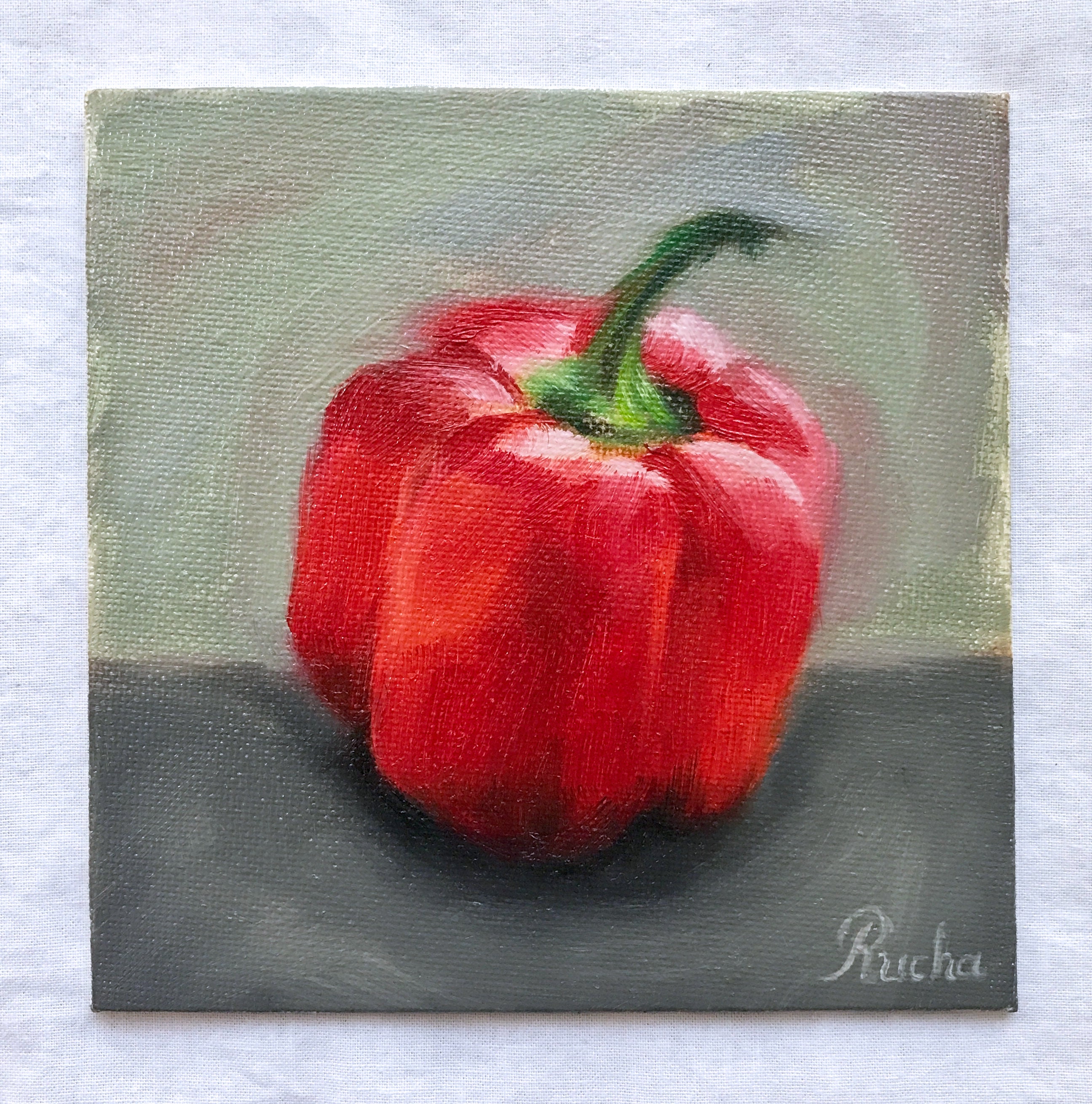 Original Oil Painting, Red Bell Pepper Painting Food Wall Art Small ...