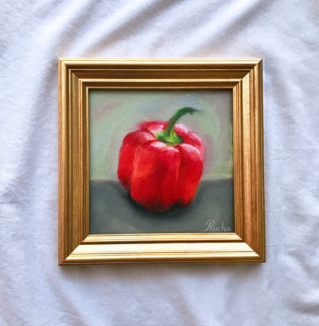 Original Oil Painting, Red Bell Pepper Painting Food Wall Art Small ...