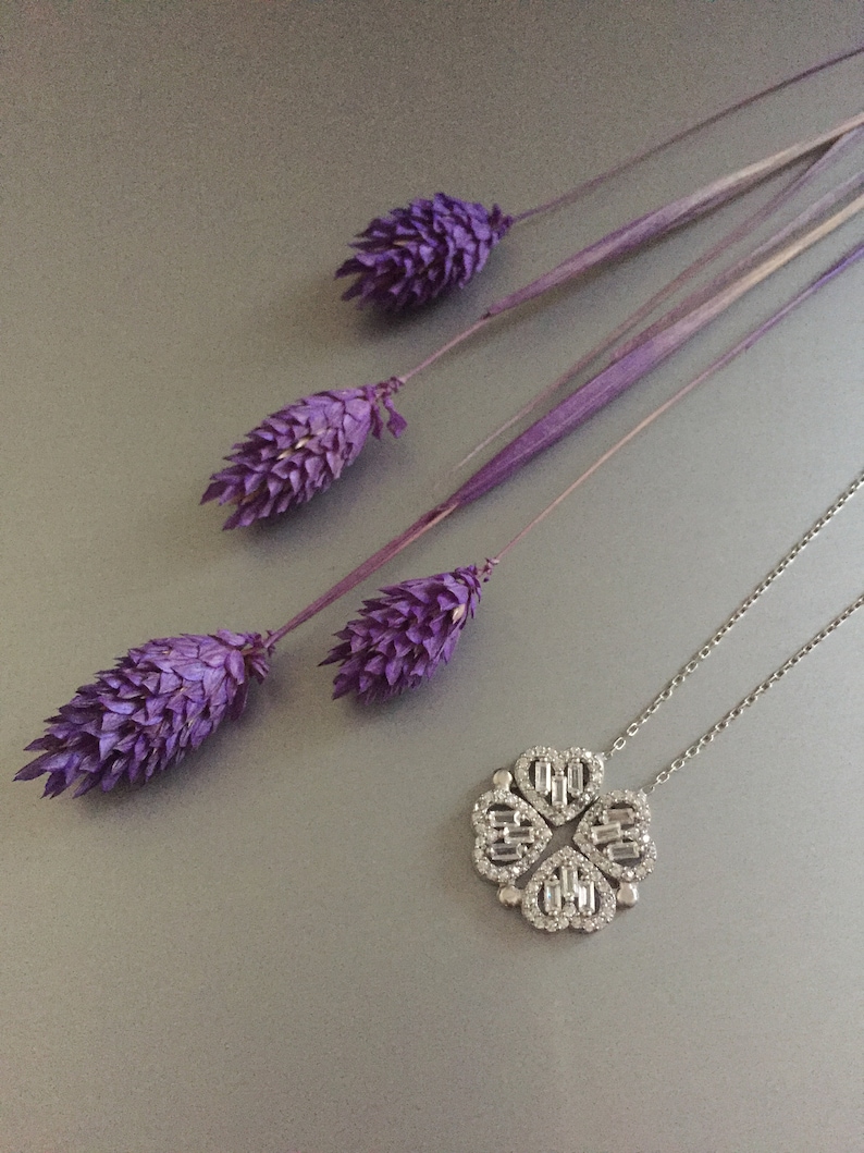 925 Sterling Silver Magnetic Heart Necklace-4 Hearts Clover Design ...