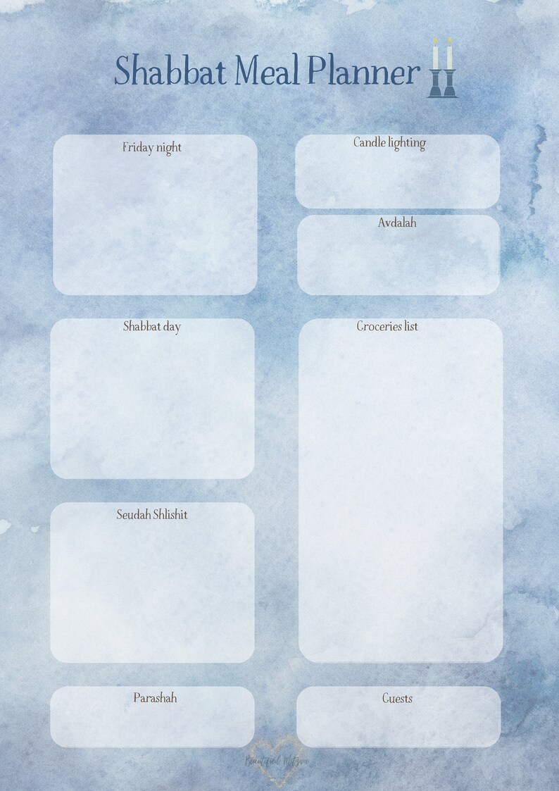 Printable Shabbat Menu Planner in 6 Different Colors - Etsy