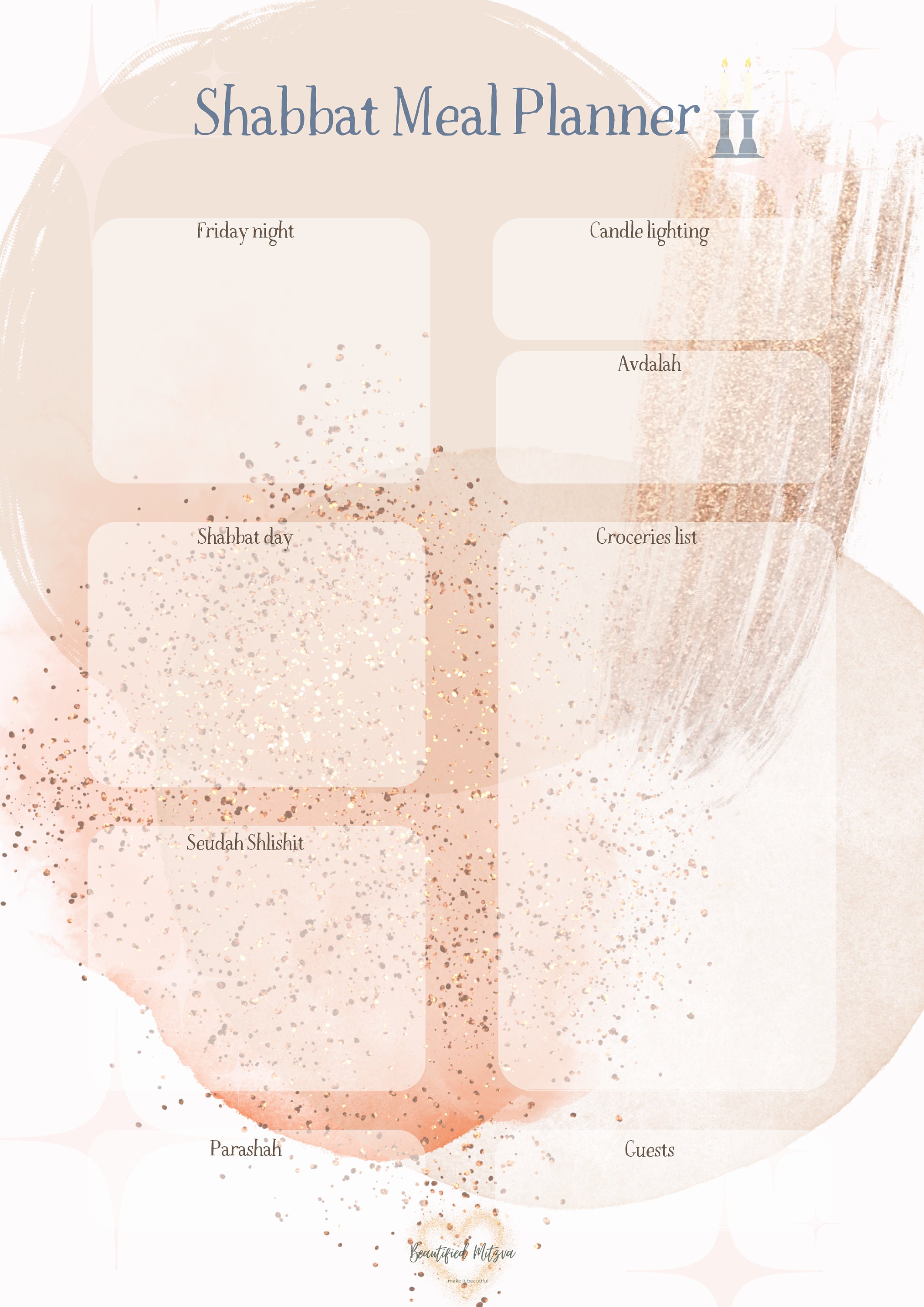 Printable Shabbat Menu Planner in 6 Different Colors - Etsy
