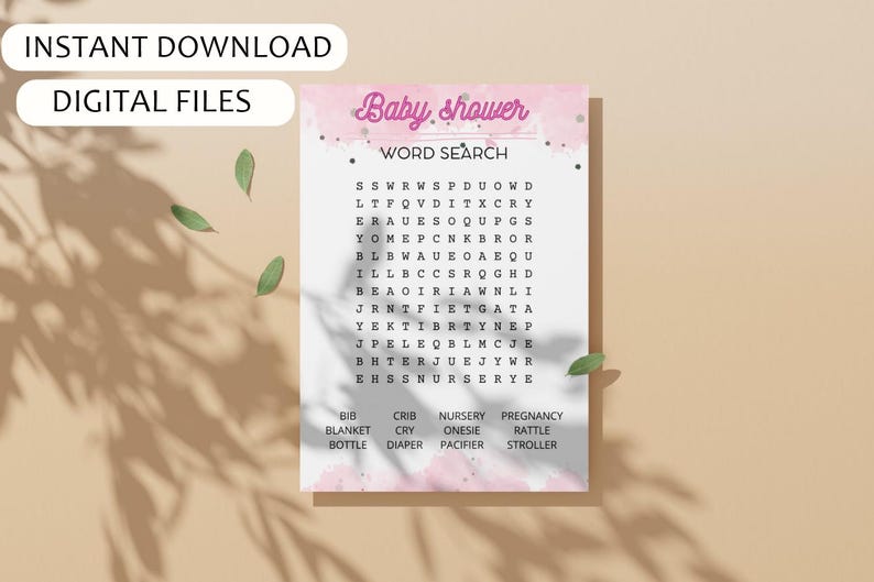 Baby Shower Word Search, Pink Baby Shower Games, Printable Baby Game ...