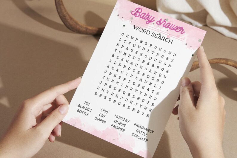 Baby Shower Word Search, Pink Baby Shower Games, Printable Baby Game ...