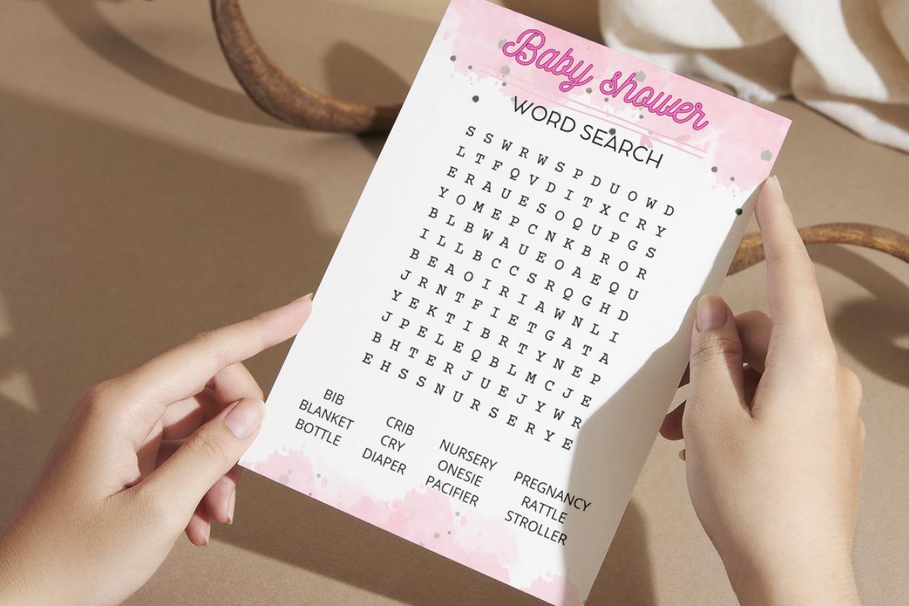 Baby Shower Word Search, Pink Baby Shower Games, Printable Baby Game ...
