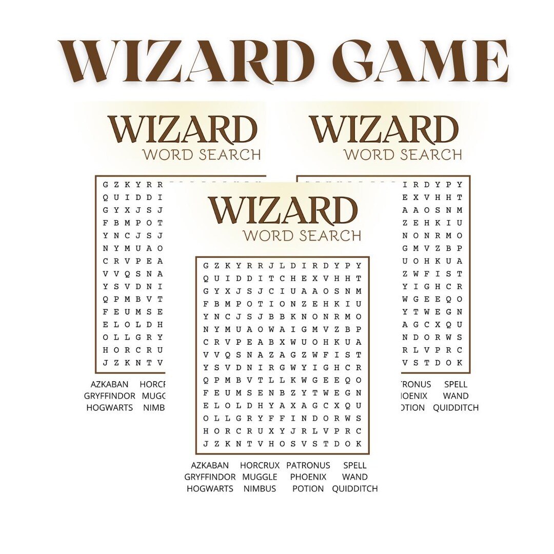 3 X Wizard Word Search, Harry Potter Game Party, Birthday Party With ...