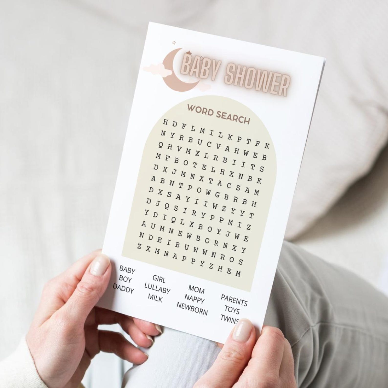 Baby Shower Word Search, Beige Baby Shower Games, Gender Reval, Funny ...