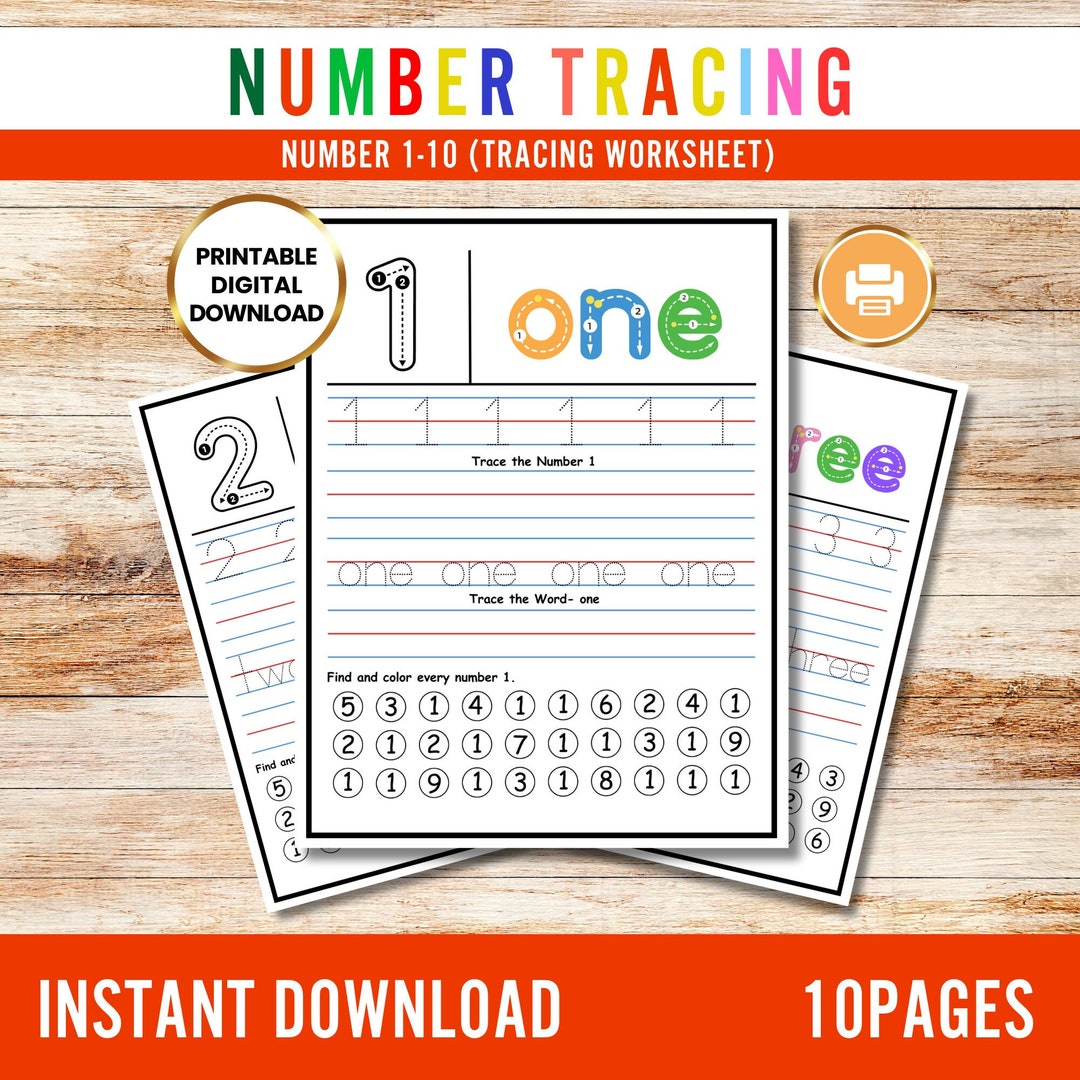 Number Tracing Worksheet Printable Number Practice Tracing for - Etsy