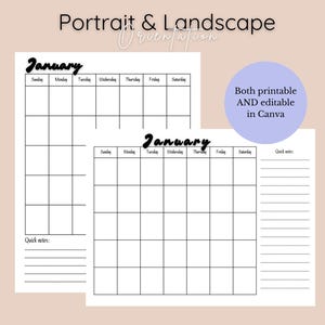 12 Month Undated Calendar Template Blank Printable Calendar Editable ...