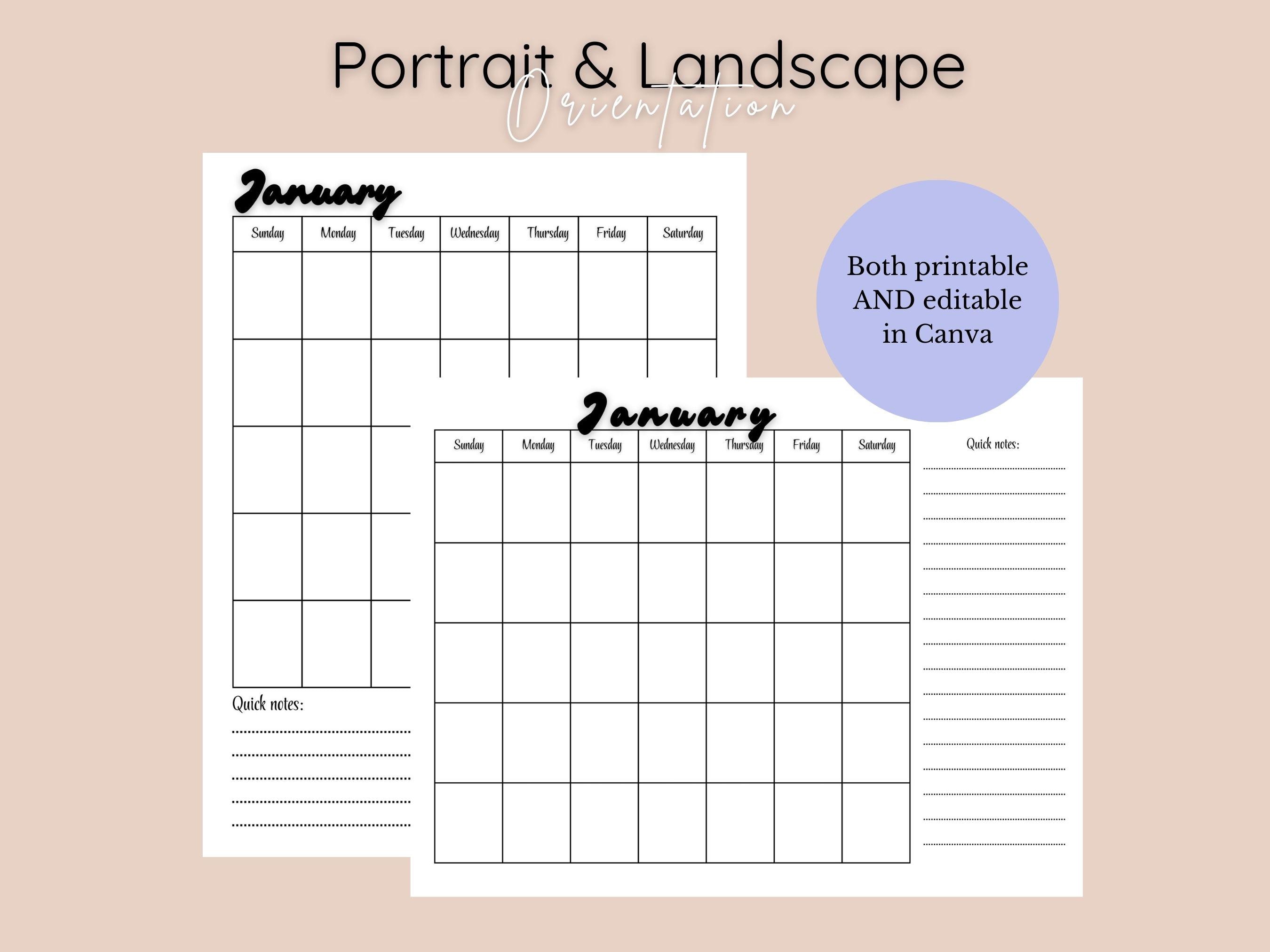 12 Month Undated Calendar Template Blank Printable Calendar Editable ...