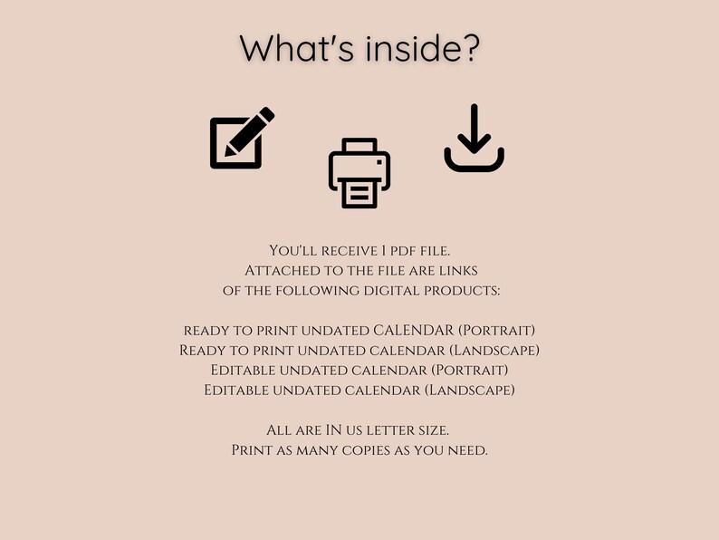 12 Month Undated Calendar Template Blank Printable Calendar Editable ...