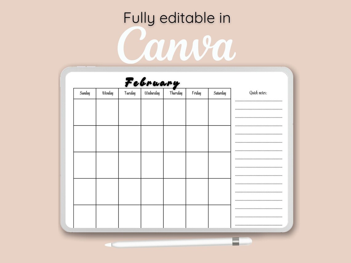 12 Month Undated Calendar Template Blank Printable Calendar Editable ...