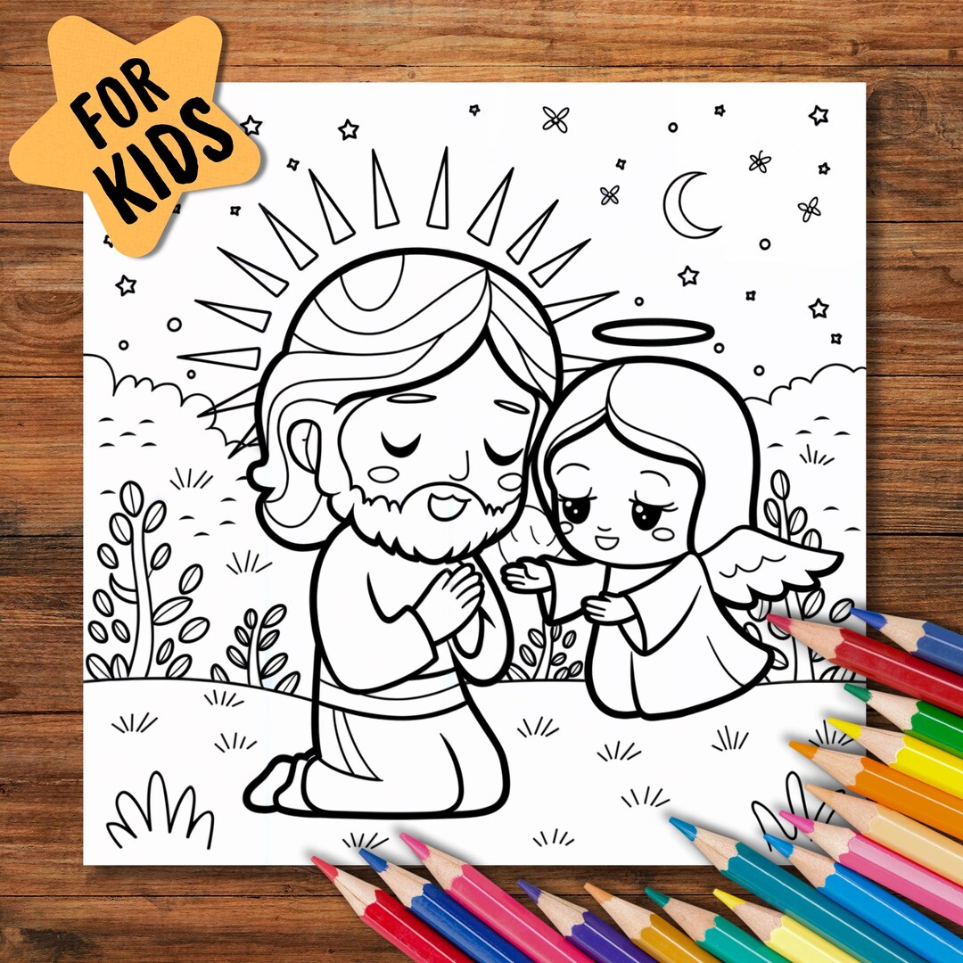 Jesus Praying With Angel Coloring Page – Christian Easter Printable ...