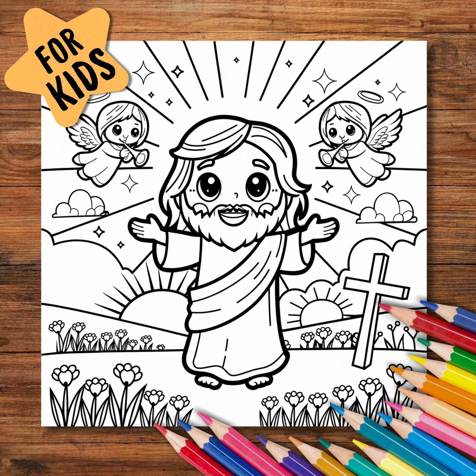 Jesus Coloring Page for Kids - Easter Theme, Angels, Cross ...