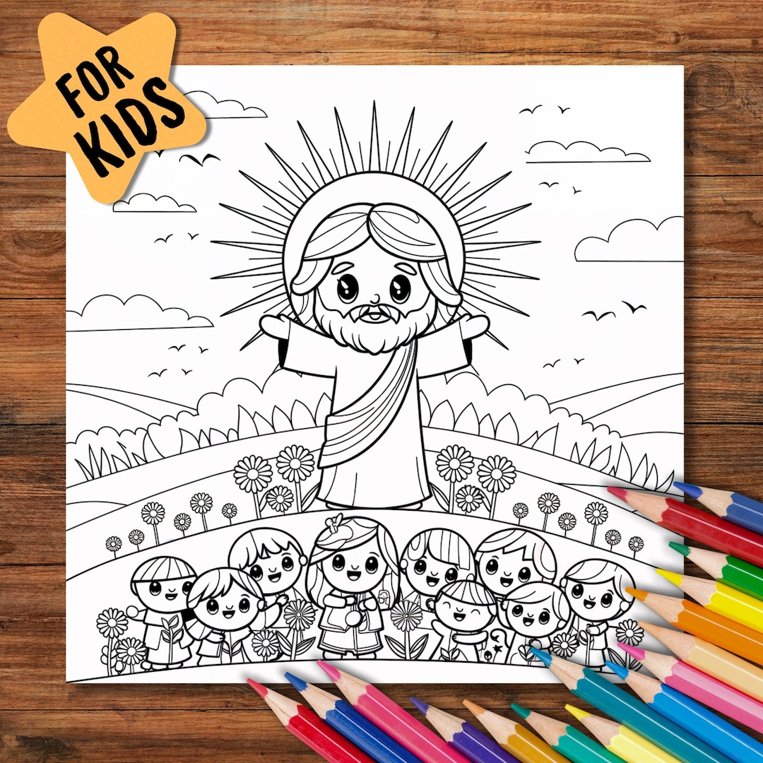 Cute Jesus and Children Coloring Page, Christian Printable, Religious ...