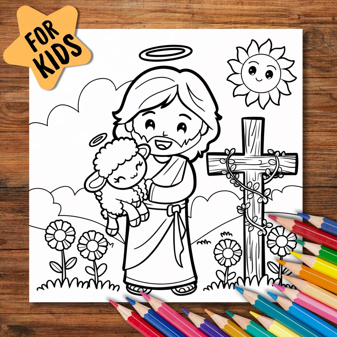 Jesus and Lamb Christian Coloring Page Easter Religious Printable, Kids ...