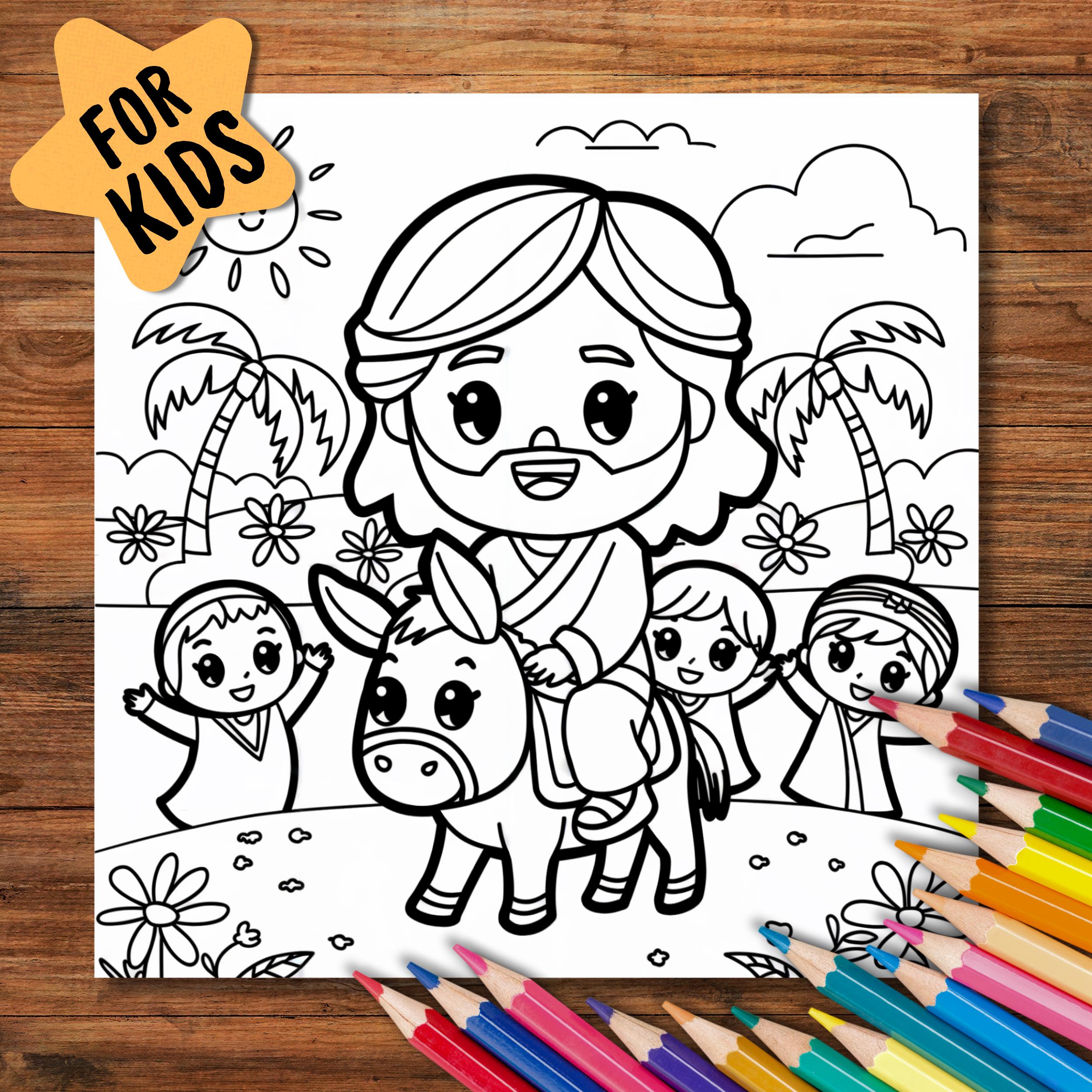 Jesus and Children Coloring Page, Christian Printable Kids Activity ...